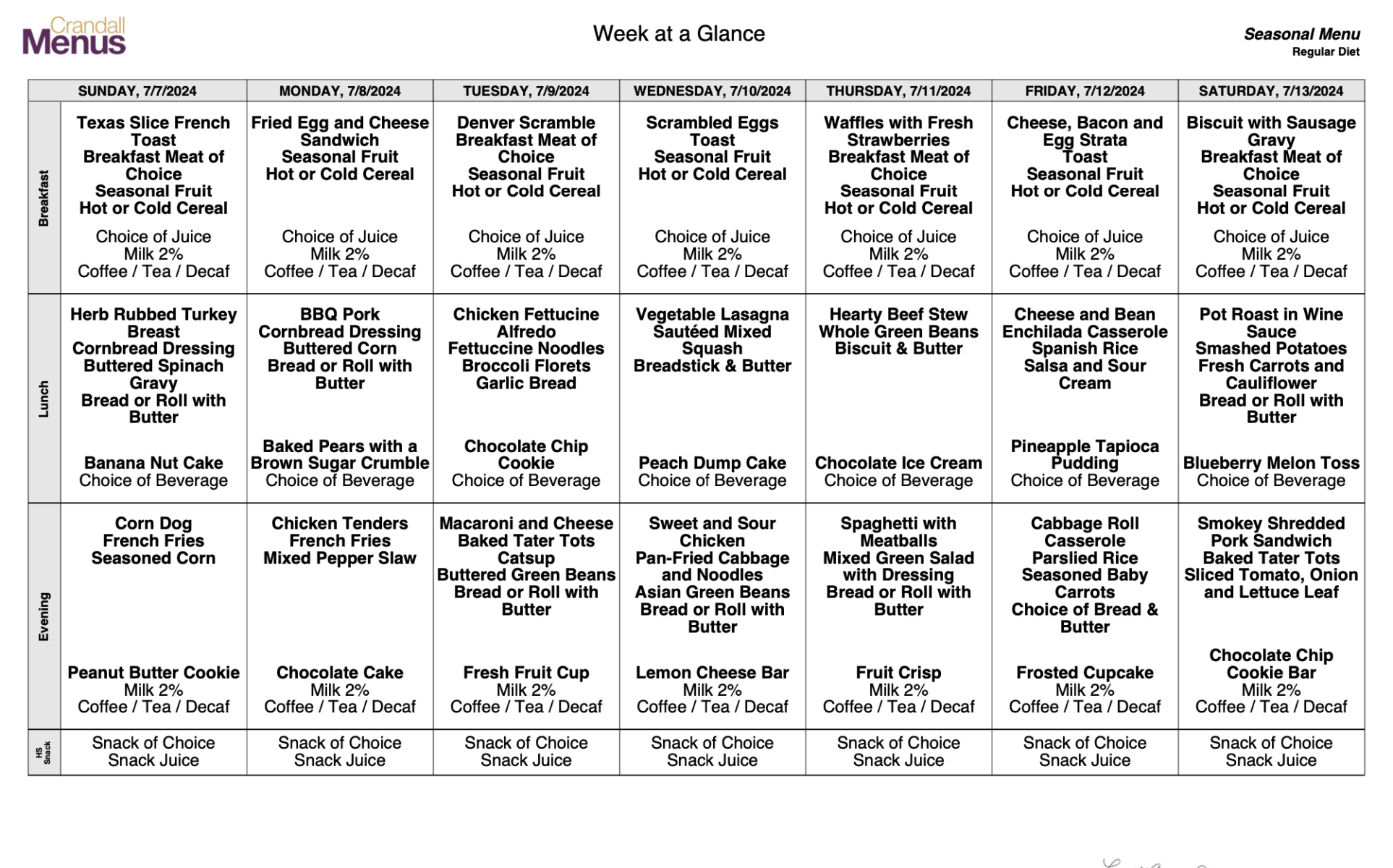 Weekly Menu | Rim Country Health and Rehabilitation